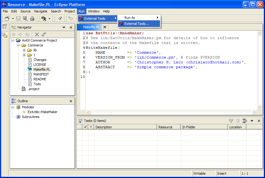 Running Perl Scripts Within Eclipse