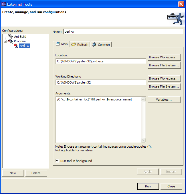 Running Perl Scripts Within Eclipse