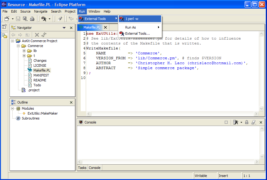 Running Perl Scripts Within Eclipse
